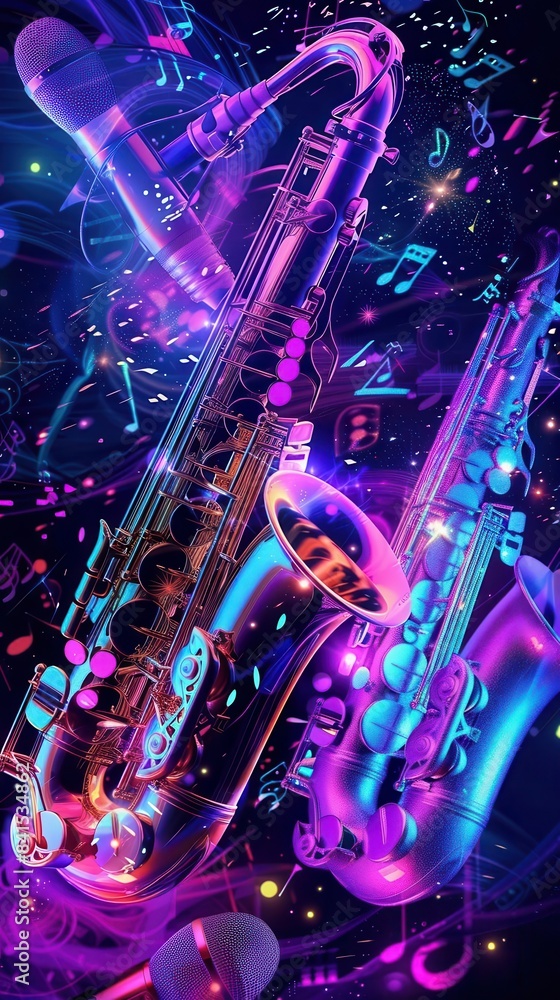 Music Notes Bright music notes and instruments in a pop art style ...