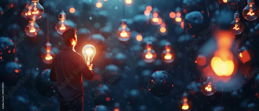 Light Bulbs with Leadership Concept hyper realistic . Creative ...