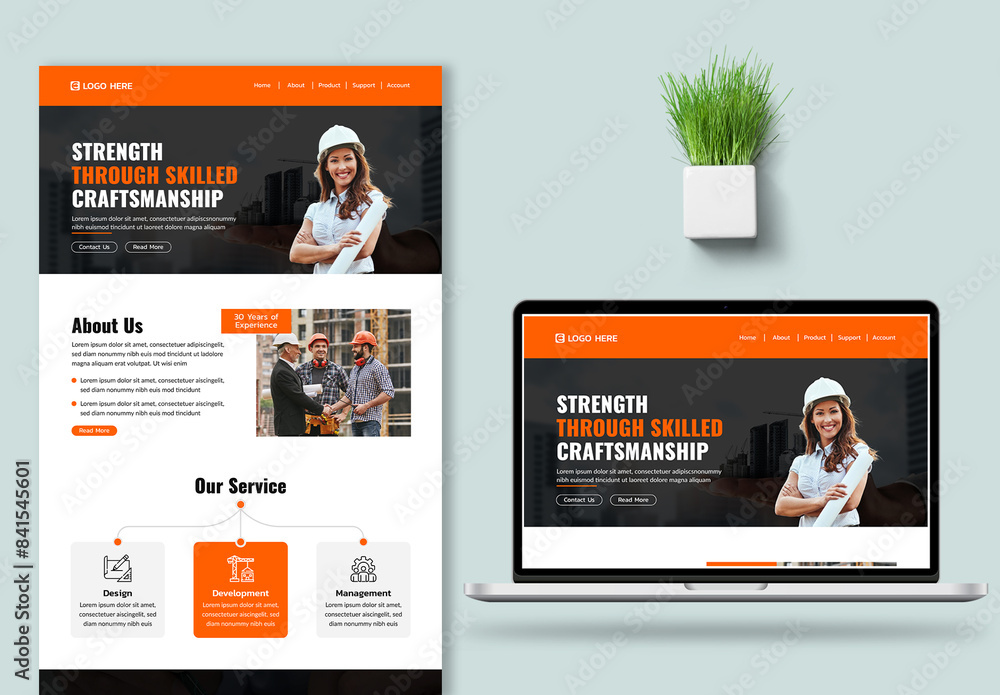 Construction Landing Page UX UI Design Stock Template | Adobe Stock