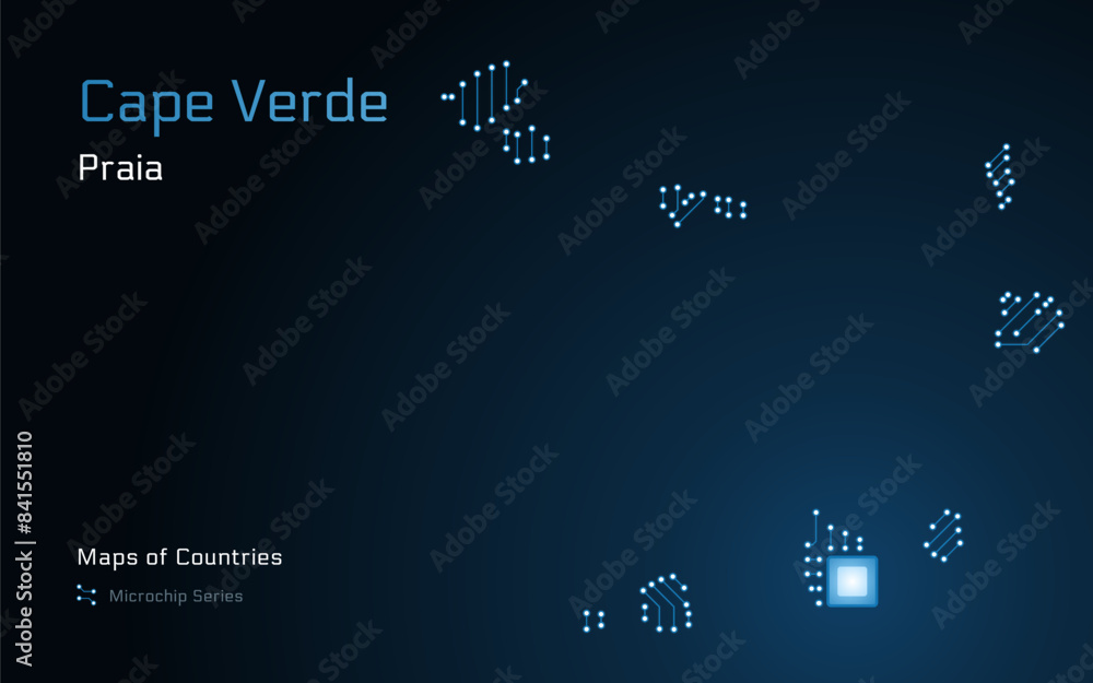 Cape Verde Map with a capital of Praia Shown in a Microchip Pattern ...