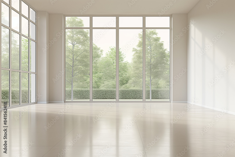 empty room with windows, An empty minimal room with large windows ...