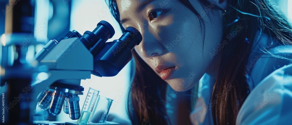 Student young girl examining biotechnology health medical. Researcher ...