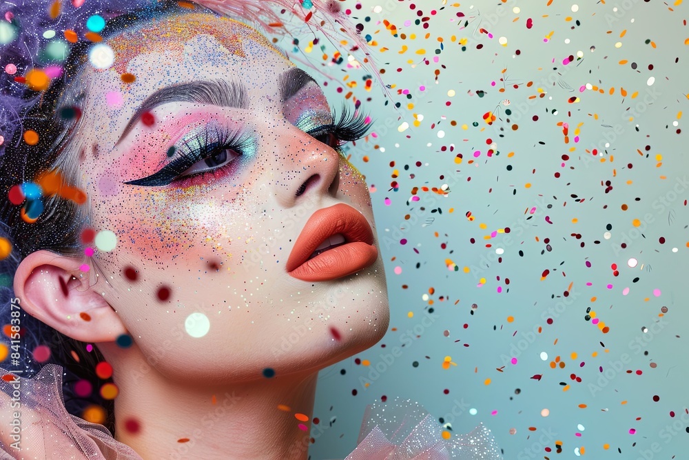 drag queen portrait isolated on pastel background with glitter and ...