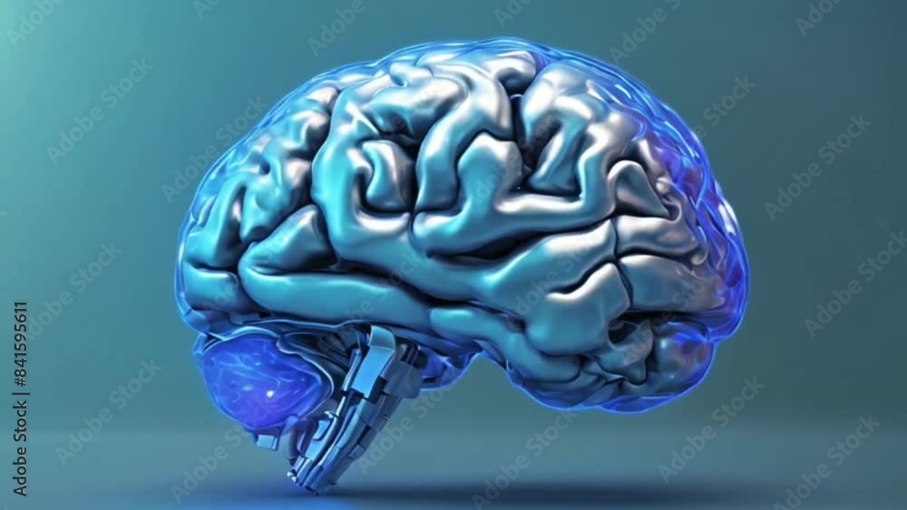 Holographic projection of a human brain flickers to life, representing ...