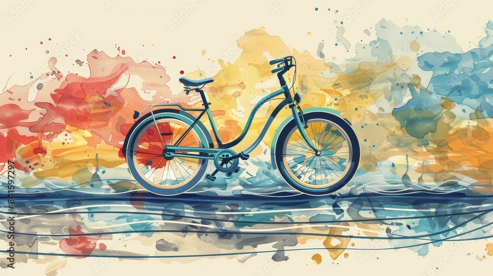 bicycle ride flat design side view theme outdoors water color Triadic ...