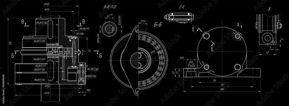 Assembly drawing of drive shaft with coupling. Vector cad scheme of ...