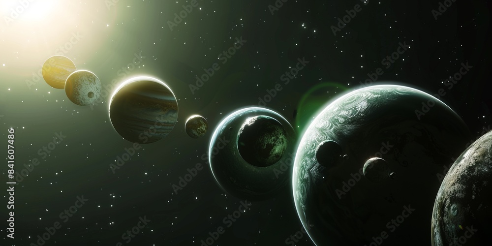 Computer generated 3D illustration of isolated exoplanets in alien ...