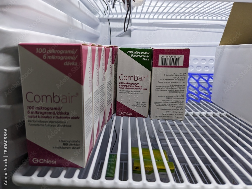 Prague,Czech republic-June 17 2024:COMBAIR box of medication with ...