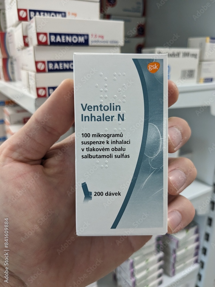 Prague,Czech republic-June 17 2024:VENTOLIN N box of inhalation ...