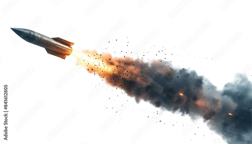 Missile launch sequence die cut PNG style isolated on white and ...