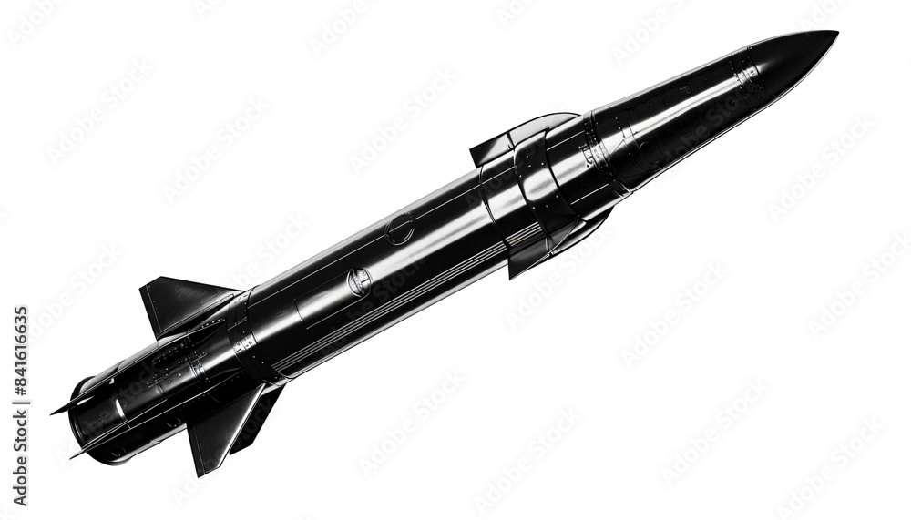 Black and white missile in flight die cut PNG style isolated on white ...