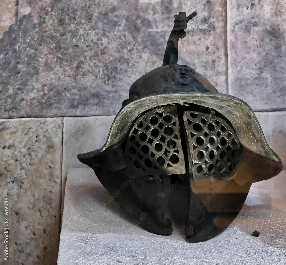 03_03_2024 Capua (Italy) gladiator helmet exhibited in the gladiator ...