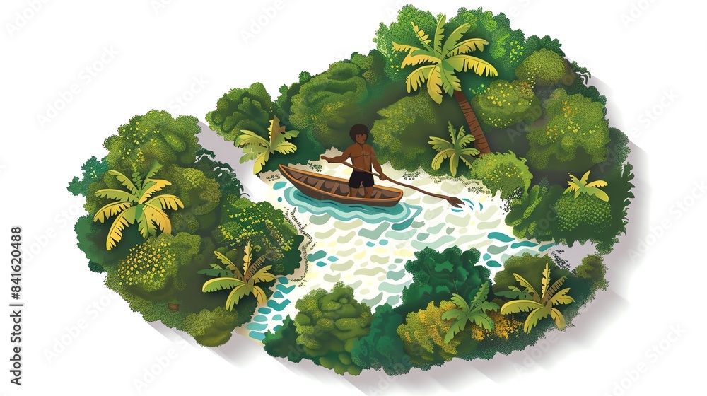 Top view of 32bit of Fijian Kokoda in a vector cartoon style, isolate ...