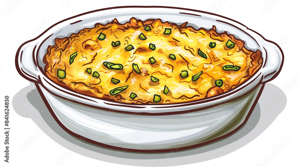 Top view of 32bit of South African Bobotie in a vector cartoon style ...
