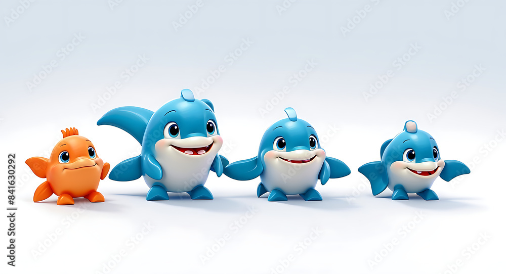 A cute cartoon 3d dolphin characters isolated on a plain white ...