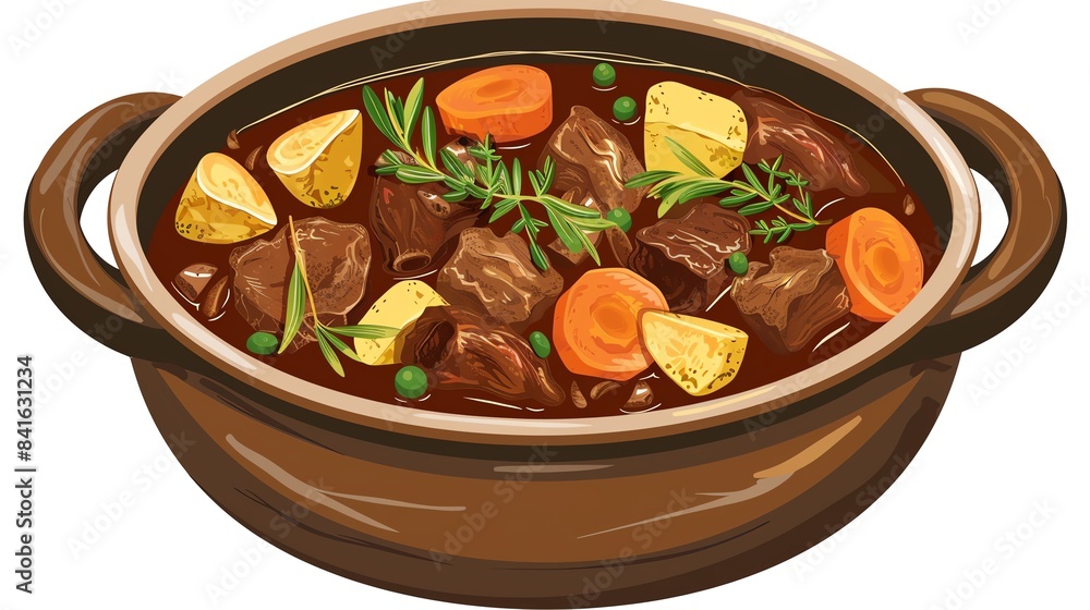 Top view of 32bit of Irish Stew in a vector cartoon style, isolate ...