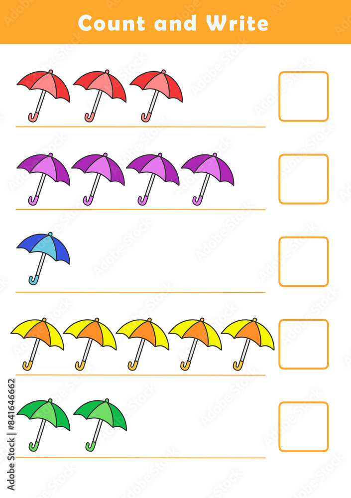 Count and write numbers 1-5. Counting objects worksheet for kids ...