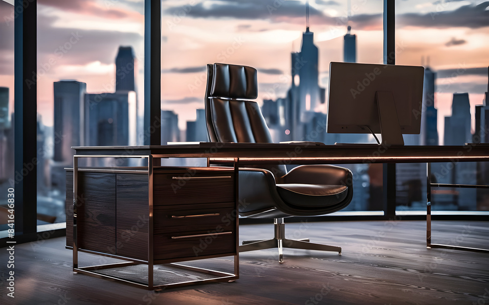 CEO business interior with desk near window, minimalist CEO's office ...