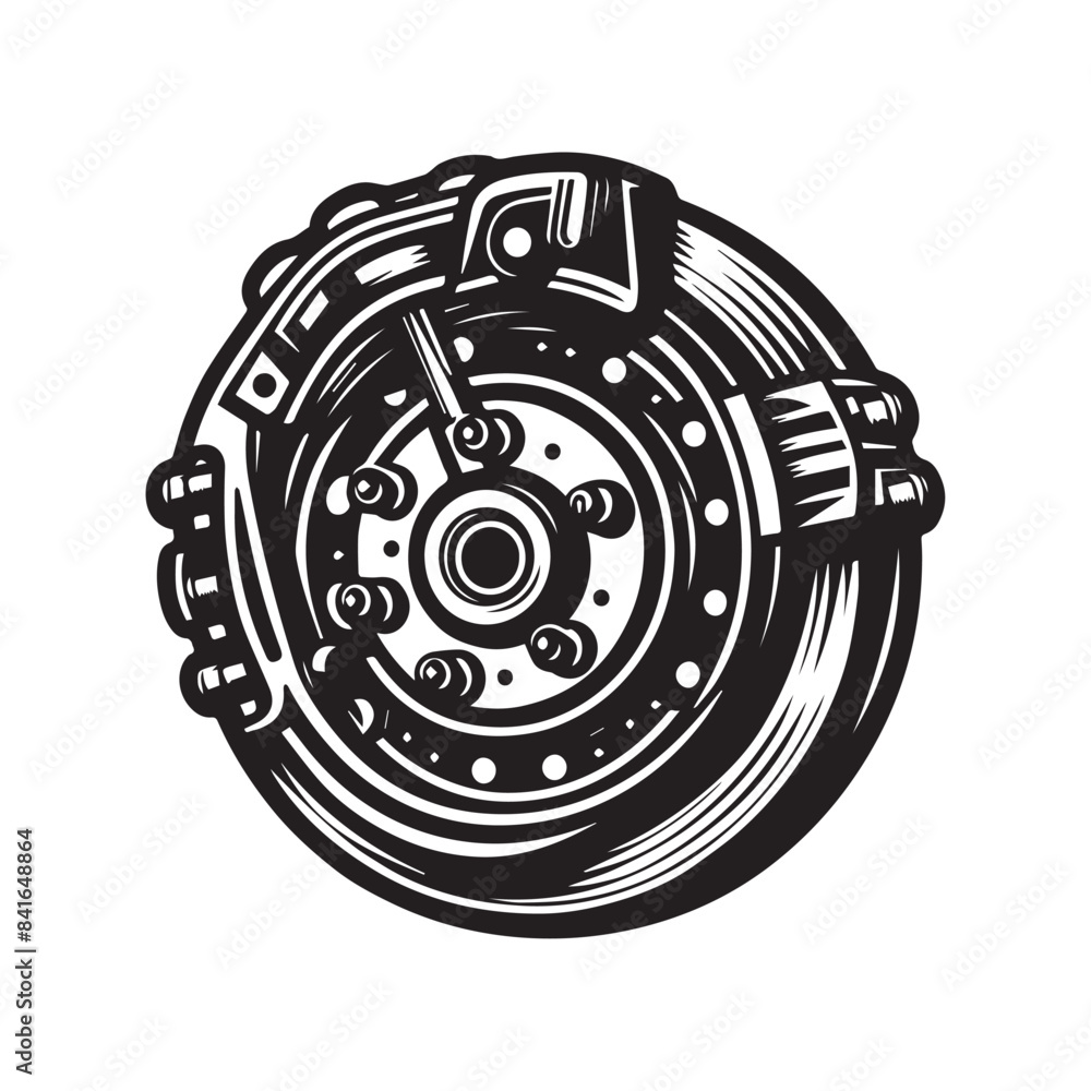 Minimalist car disc brake sketch with black color and white background ...