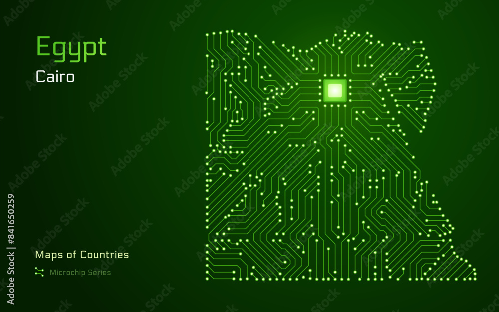 Egypt Map with a capital of Cairo Shown in a Microchip Pattern with ...