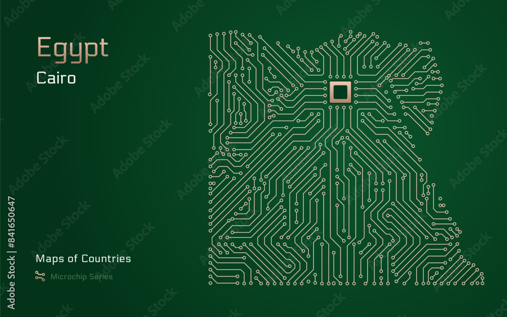 Egypt Map with a capital of Cairo Shown in a Microchip Pattern with ...