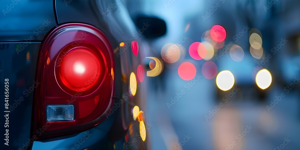 Press red stop button to halt moving or turn off running car. Concept ...