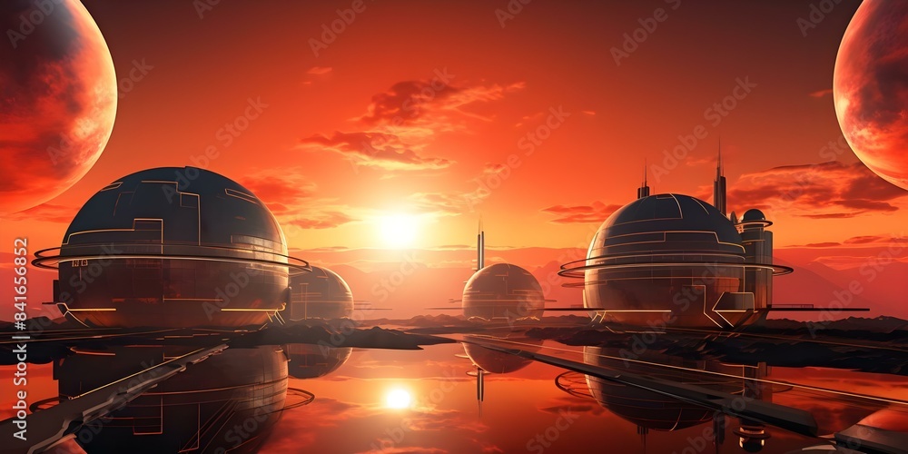Futuristic Mars lab with geodesic domes space station architecture and ...