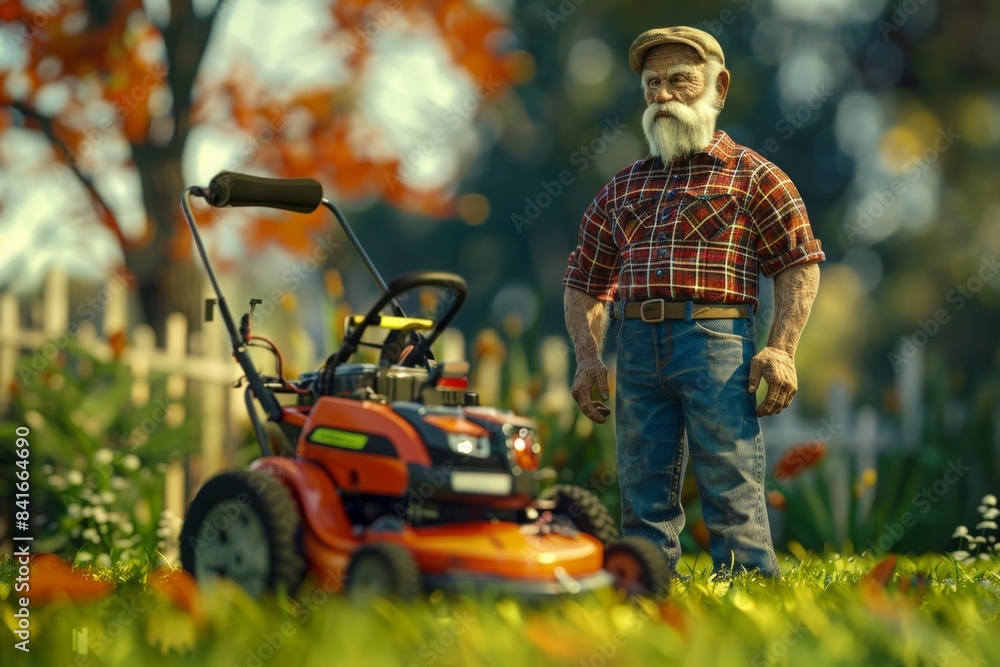 The illustration captures a gardener standing with a wide smile next to ...