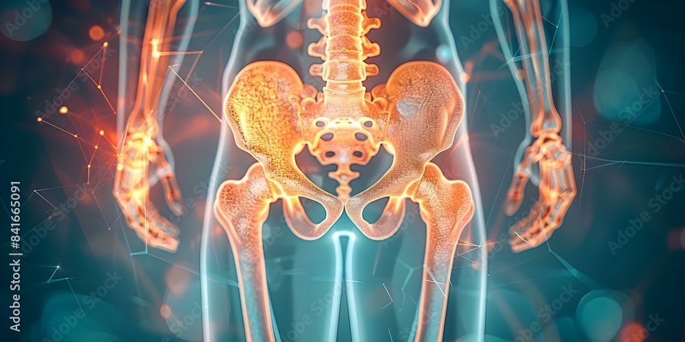 Vivid digital 3D render of human hip joint anatomy in hot spots ...