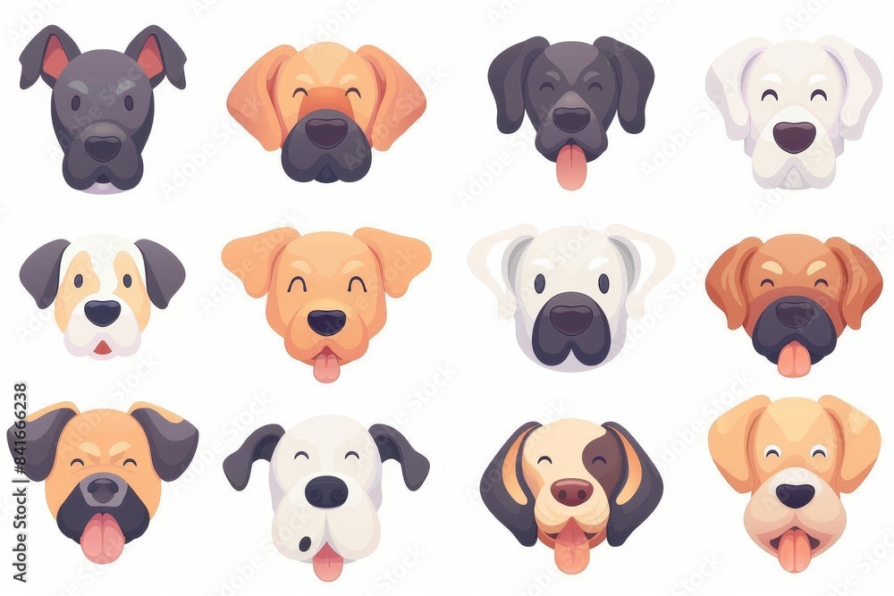 Cartoon set of cartoon dog elements, cute pet facial expressions, happy ...
