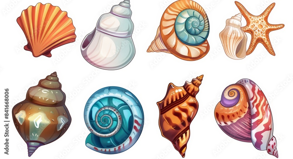 Game assets set with seashells and vessels for gui design and adventure ...