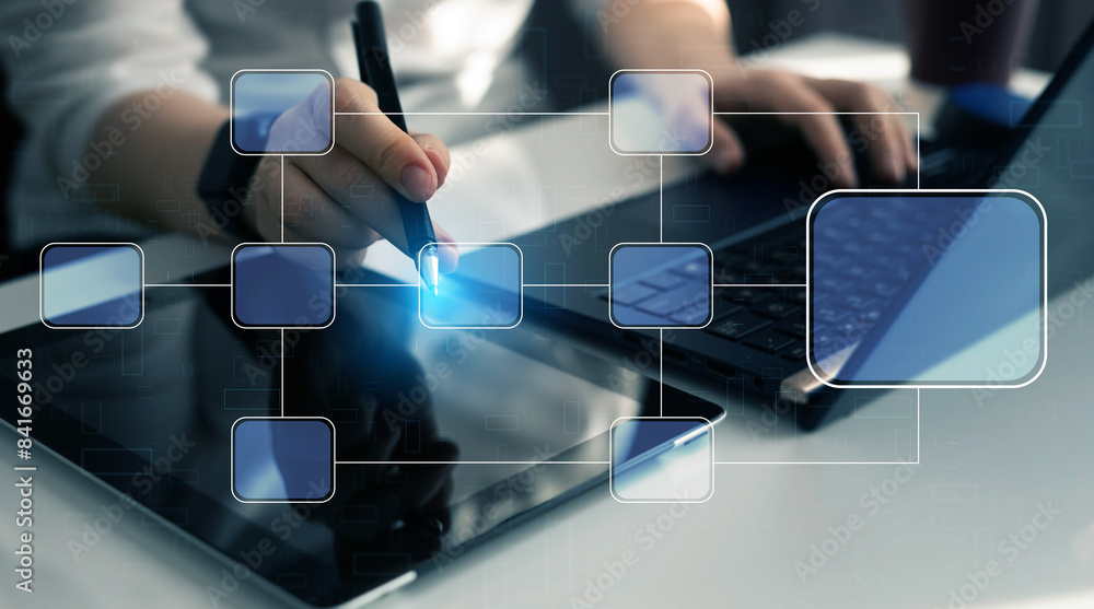 Business process and workflow automation with flowchart. Scheme of ...