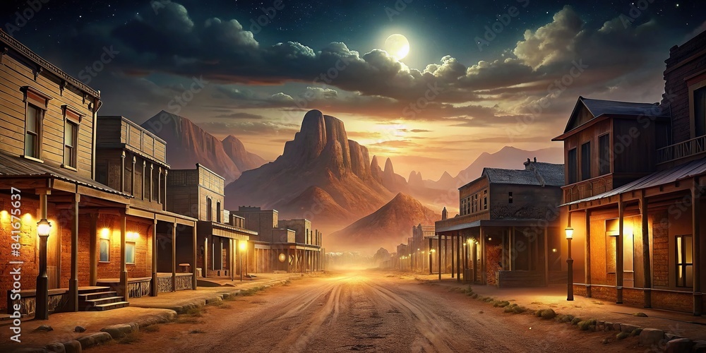 Main street and rundown building in old west ghost town at the foot of ...