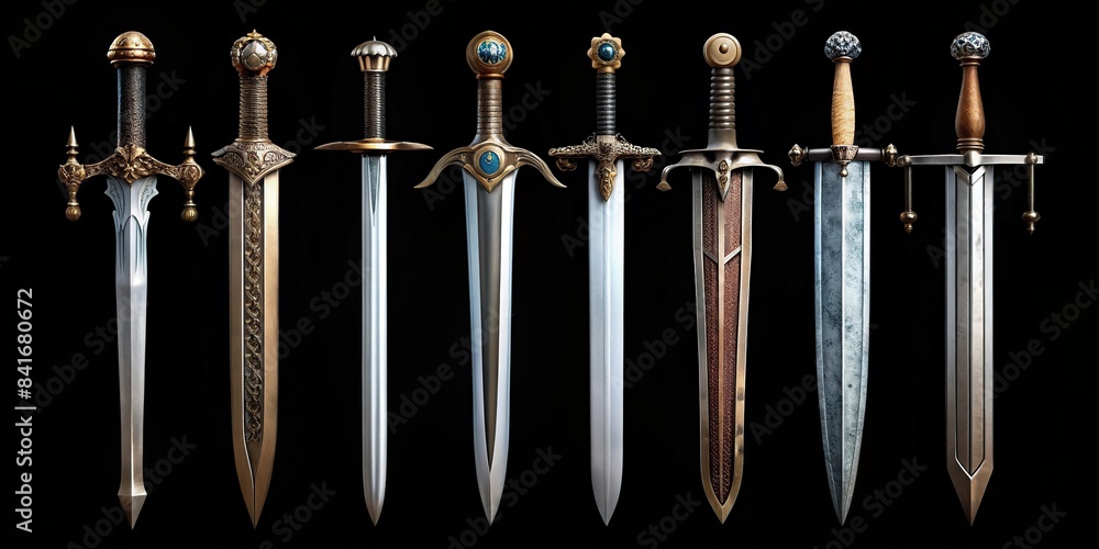 Collection of medieval and fantasy swords, isolated on background, medieval, fantasy, swords ...