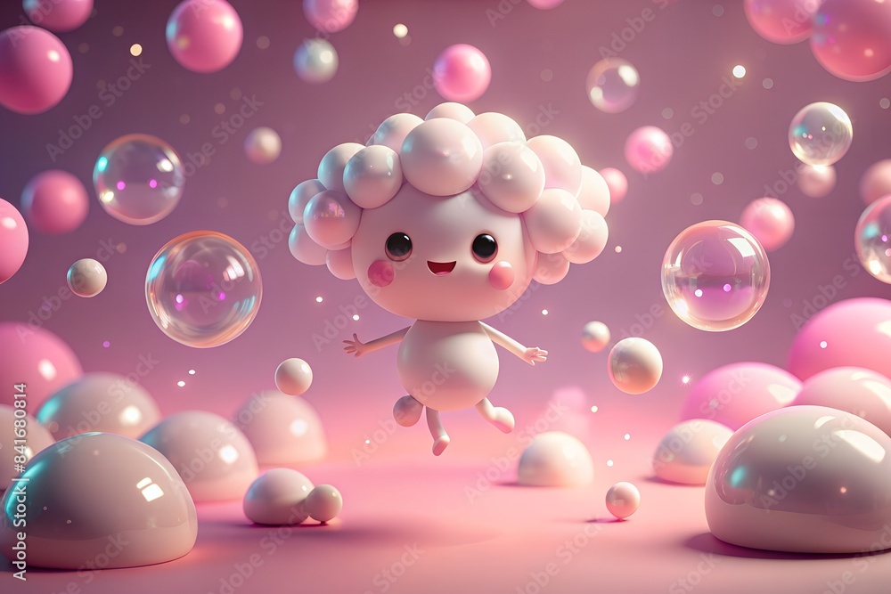 Animated character 3D image of pink background with floating light pink ...