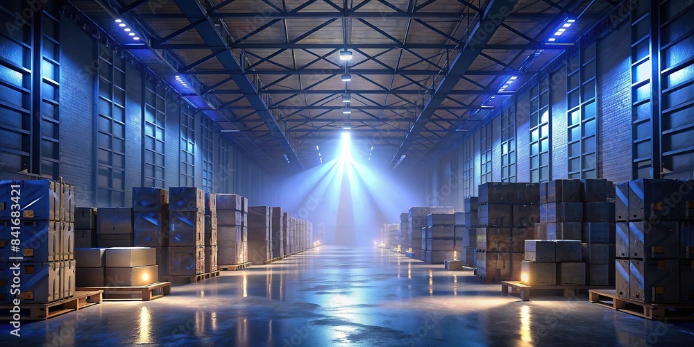 Pallets of finished goods staged for shipping at warehouse, logistics ...