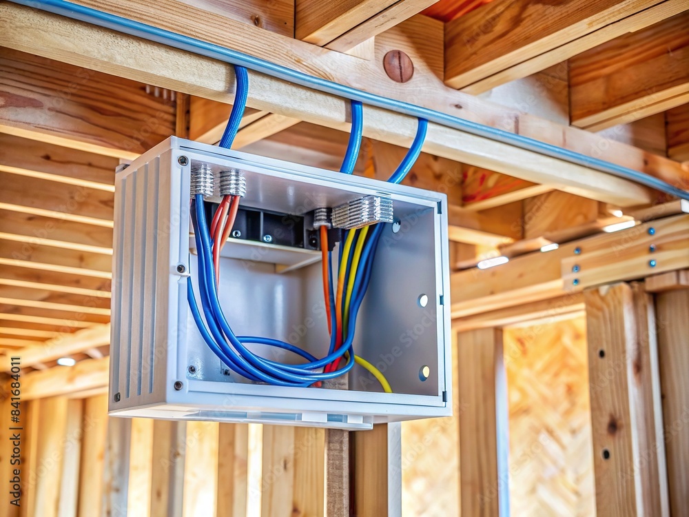 Power junction box installed for LED recessed ceiling lights during new ...