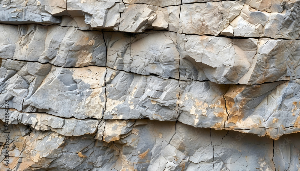 Texture, background layers and cracks in sedimentary rock on cliff face ...