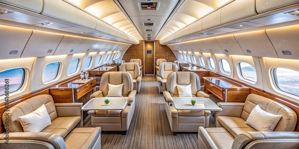 Interior view of first class cabin in Airbus A380-800 Emirates Airline ...