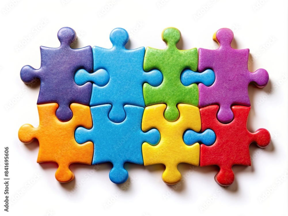 Jigsaw puzzle pieces connected together on a white background, jigsaw ...