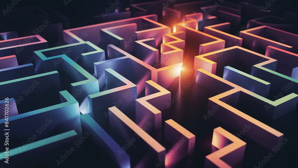 Digital Pathways, an abstract representation of a maze with interconnected digital pathways ...