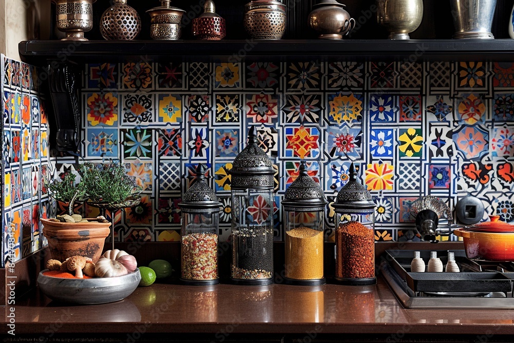 This image depicts a rustic countryside African kitchen, featuring mud ...