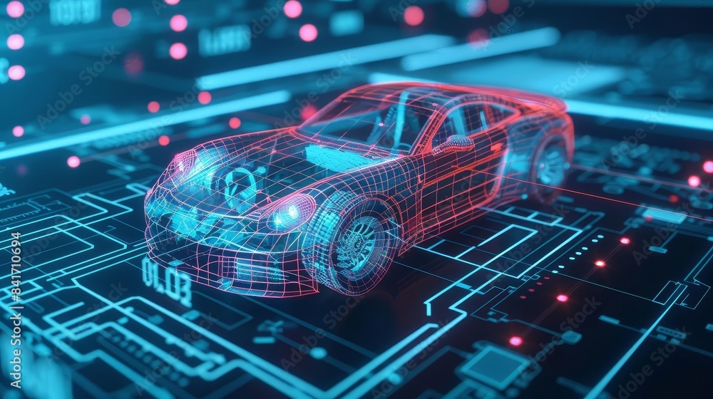 abstract 3d industrial engineering background with car design ...