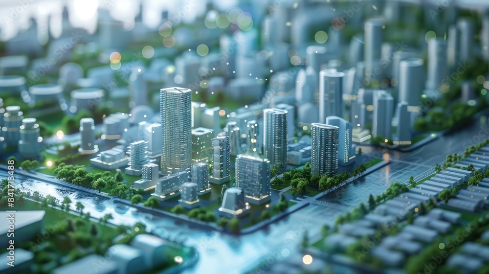 3D Render. Smart city and Urban landscape. City Top View of landscape ...