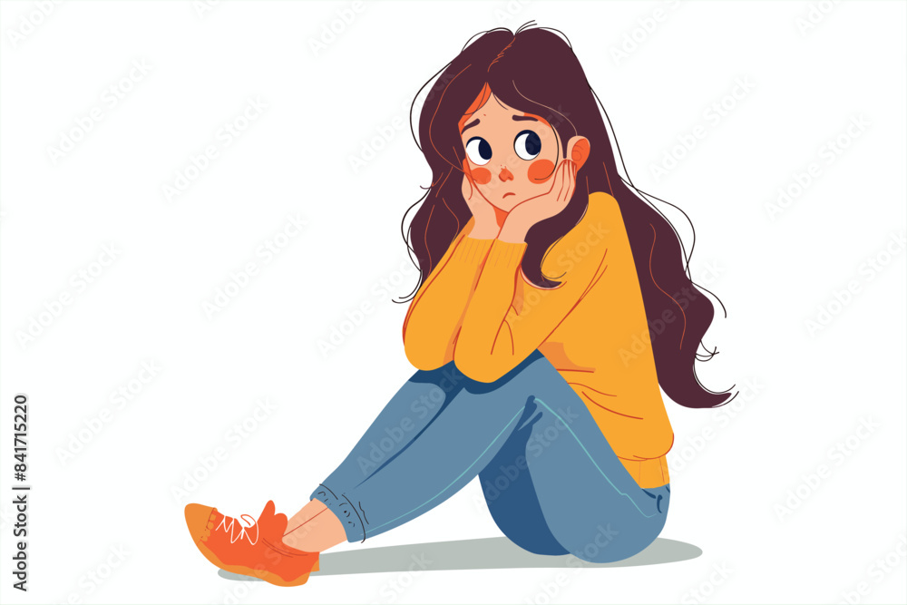 sad, broken girl isolated on a white background, Flat style cartoon ...
