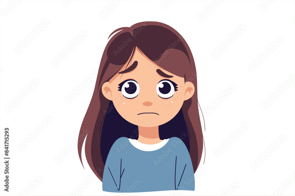 sad, broken girl isolated on a white background, Flat style cartoon ...