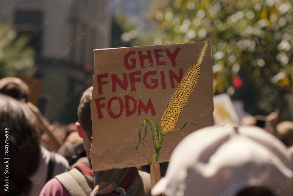 Activist Protesting Genetically Modified Foods with Sign in Urban Rally ...