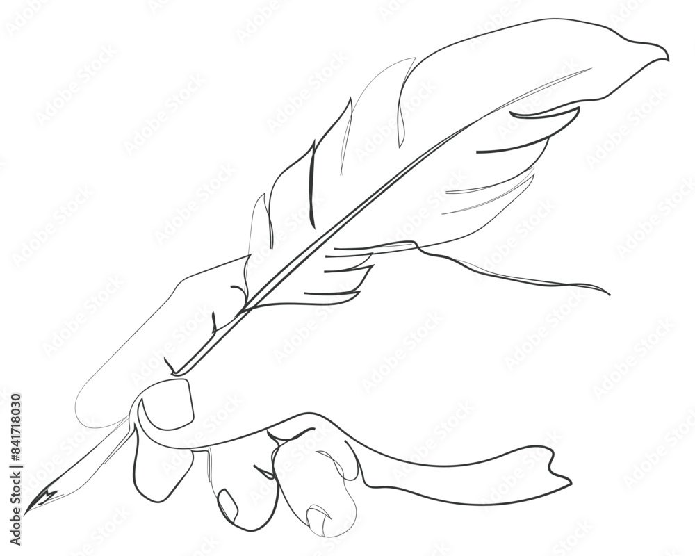Ancient pen and literature concept. Feather pen. Hand drawn line art ...