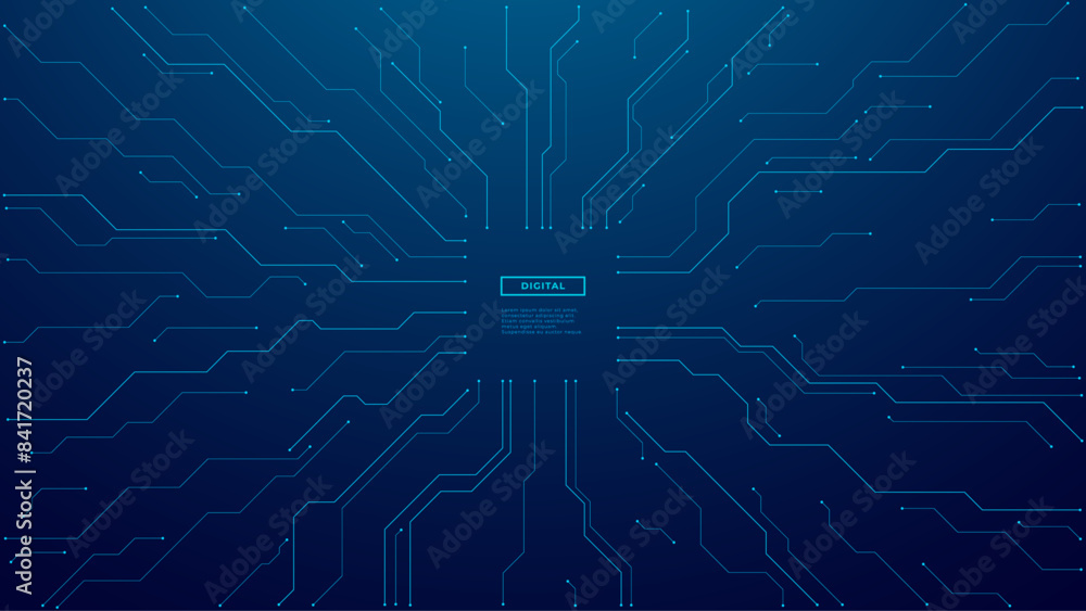 Circuit connected lines on technology blue background. Circuit board ...
