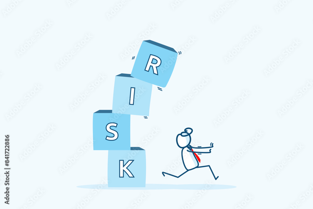 businessman stick figure character run away from collapsing box ... businessman stick figure character run away from collapsing box ...